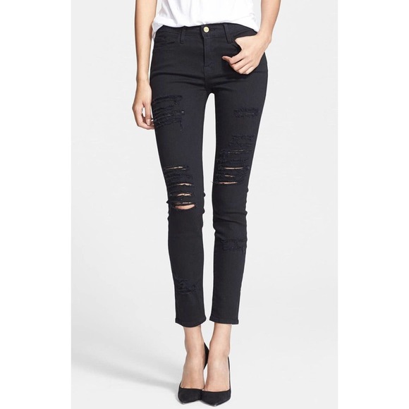 Frame Denim | Jeans | Frame Denim Le Color Ripped Jeans 27 Black Film ...